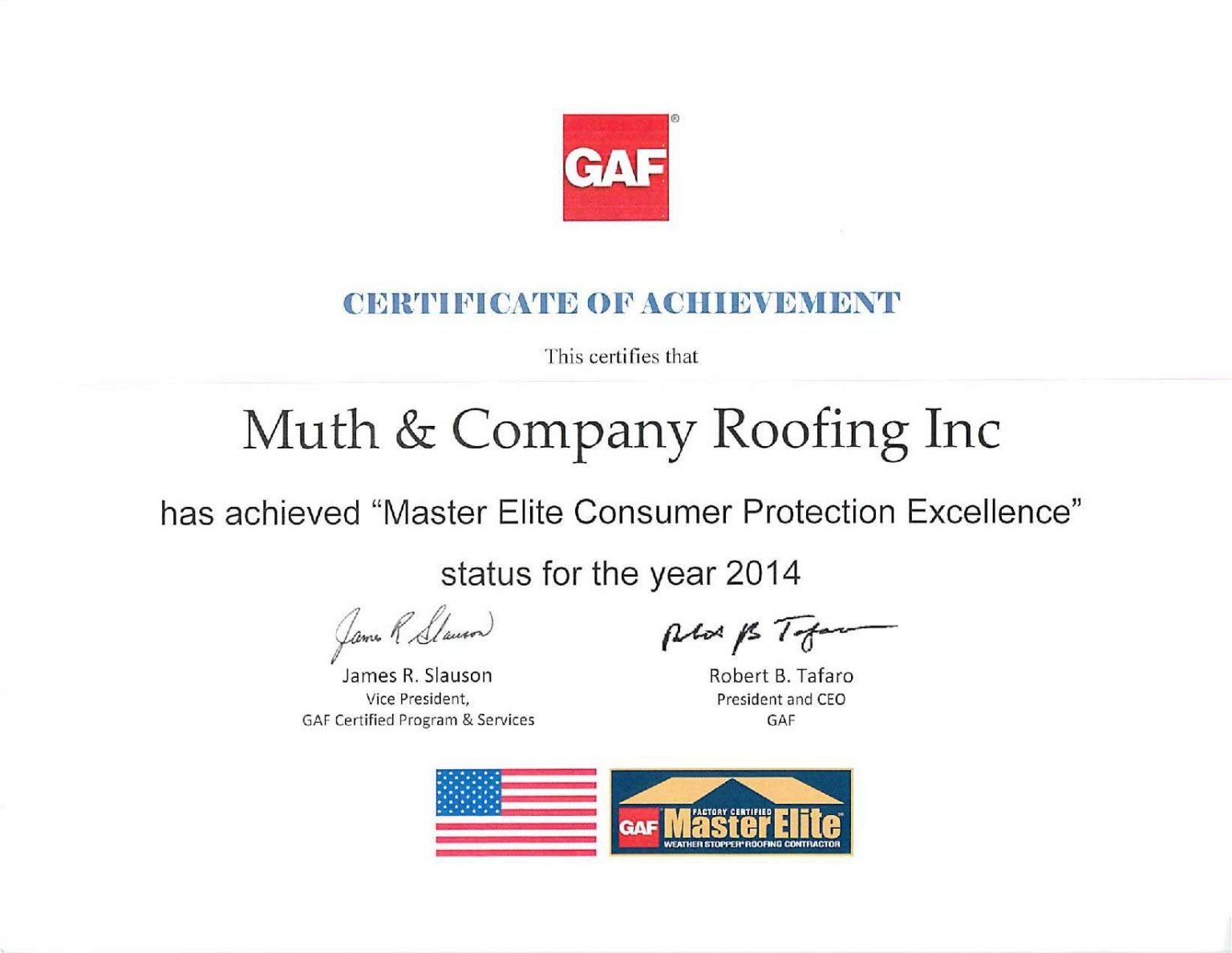 GAF Master Elite Contractor | Westerville, OH | Muth & Company Roofing