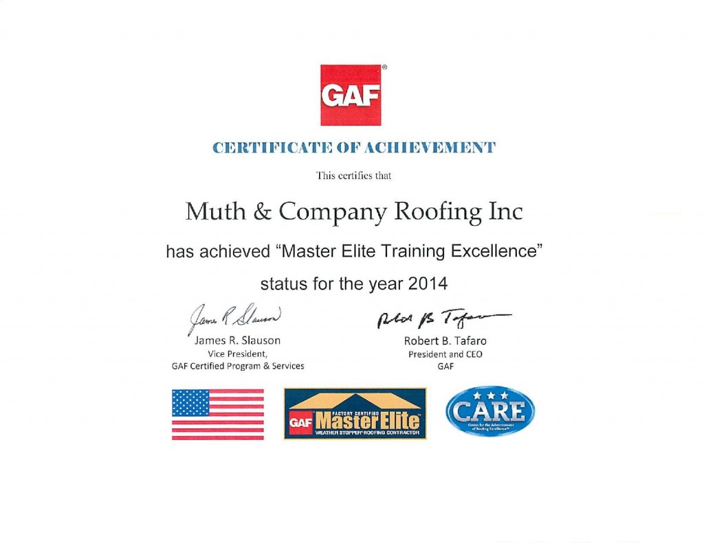 GAF Master Elite Contractor | Westerville, OH | Muth & Company Roofing